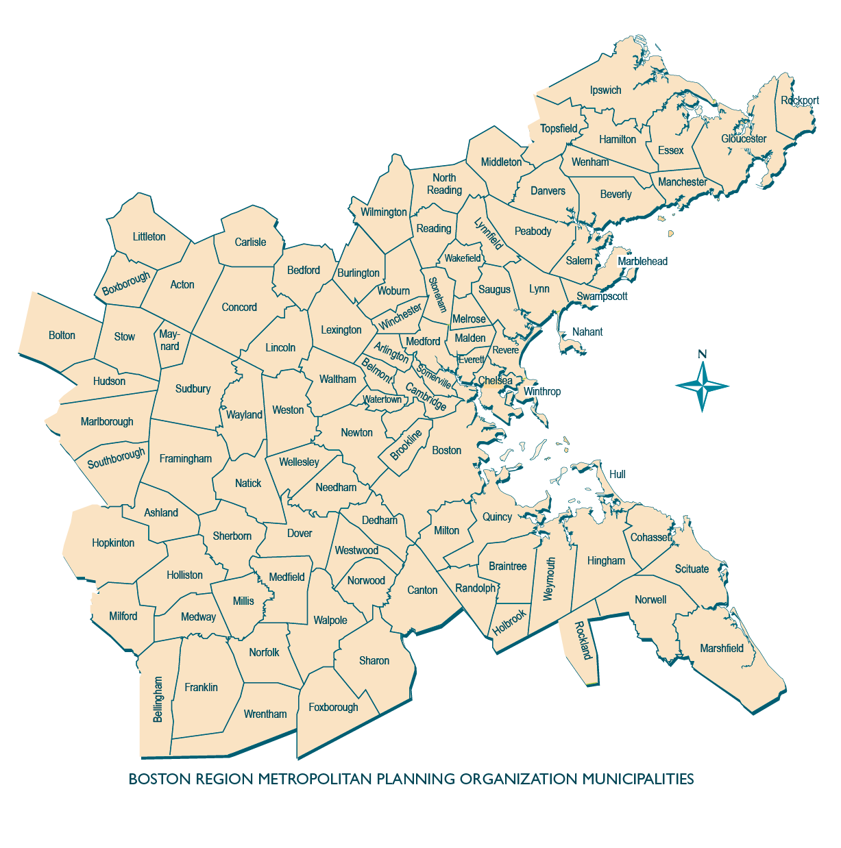 A map of the Boston Region MPO Area.